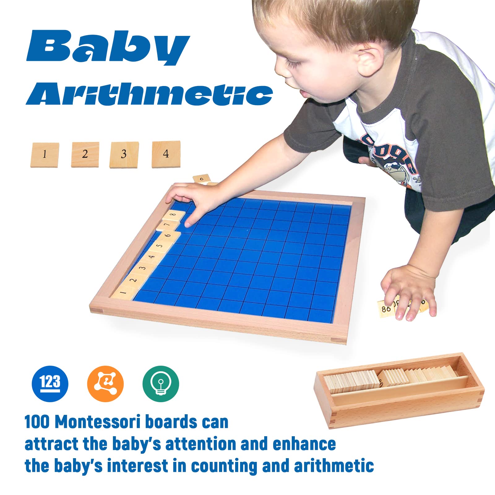 Montessori Toys for 3+ Year Old Hundred Board, Consecutive Counting Numbers 1-100 for Learning & Educational Toy- Math Games Board,Montessori Math Materials for Large Size 13.7" X 13.7 "X 0.4"