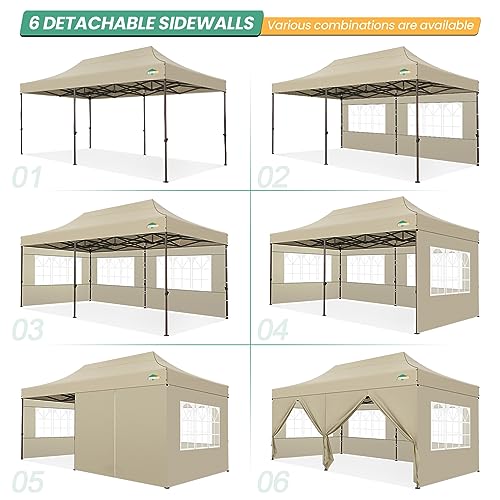 COBIZI Heavy Duty 10x20 Pop up Canopy Tent with 6 Sidewalls, Commercial Instant Canopies Tents for Parties Waterproof Gazebos with Roller Bag, All Season Wind & Waterproof UPF50+,Thickened Frame