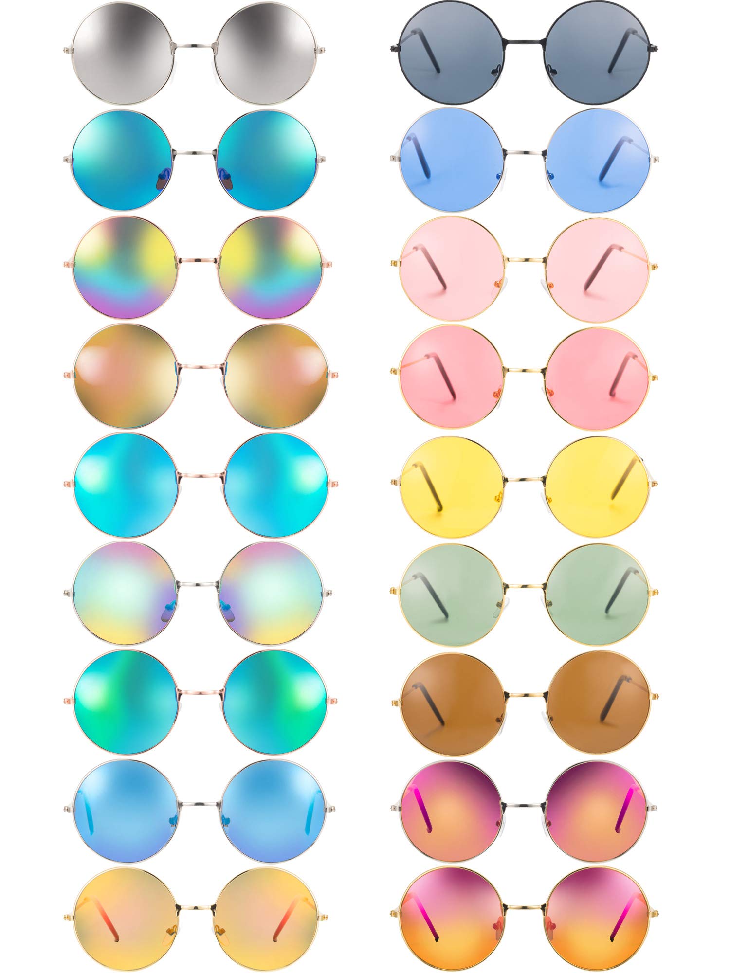 Blulu 18 Pairs Hippie Round Sunglasses for Women Men Bulk Retro Circle Hippie Glasses Metal Frame for Disco Party Accessory