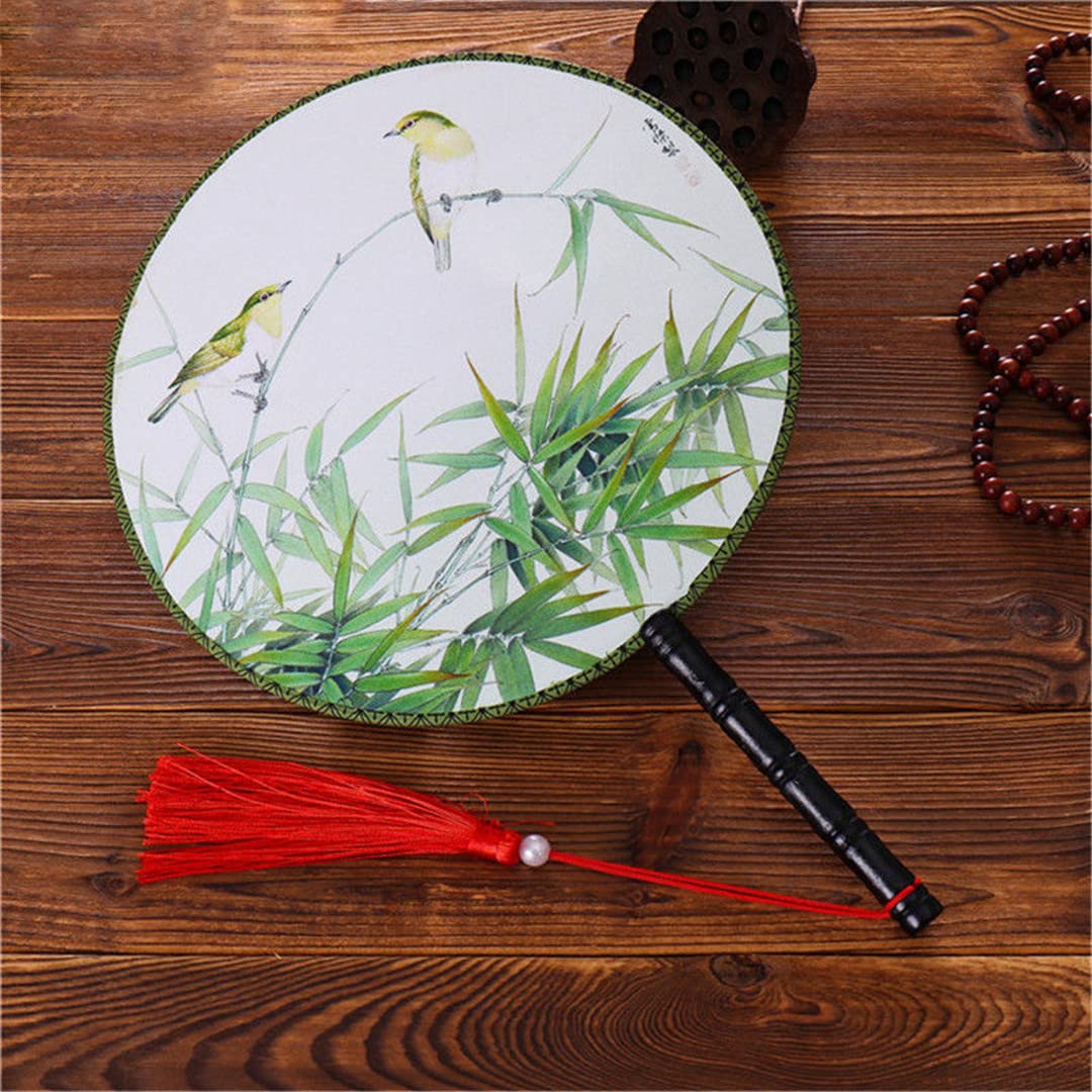 Chinese Japanese Style Female Round Fans Classical Dance Fan Handheld Circular Vintage Fan with Tassel Pendant