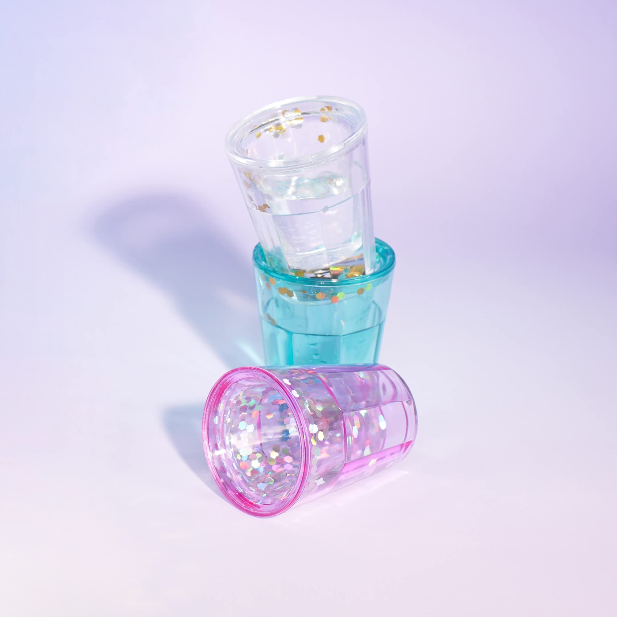 Blush Mermaid Glitter Shot Glasses, Sparkly Party Supplies For Cocktails, Stackable Shooters, 1.5 Oz, Set Of 3, Multicolor