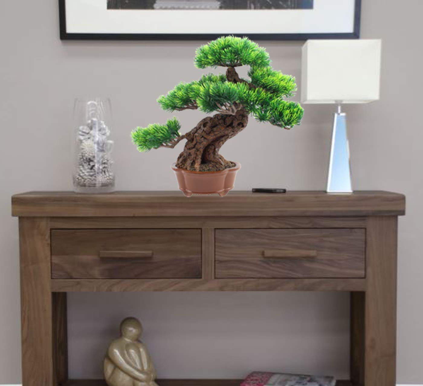 Japanese Bonsai Pine Tree Artificial Faux Potted Plants House Plants for Bathroom Home Kitchen Office Bookshelf Garden Feng Shui Decor Indoors Outdoors Aquarium Ornament (LS02548)