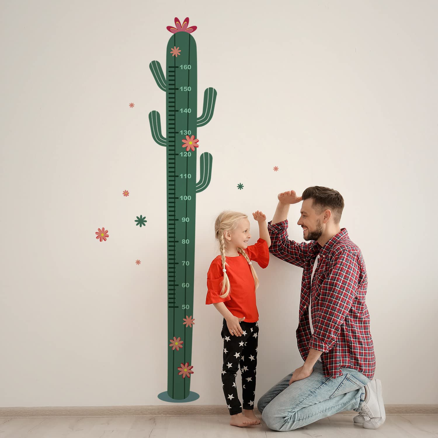 Cactus Growth Chart Wall Decals Height Measure Botanical Wall Stickers for Kids Bedroom Nursery Room Classroom