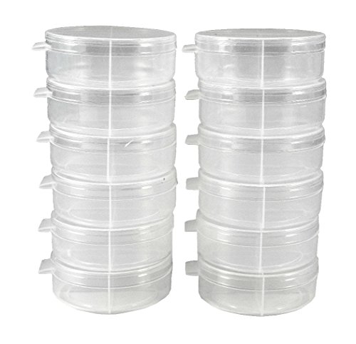 Tidy Crafts Clear Round Plastic Containers with Attached Lids -Pack of 12-2 1/2" Round