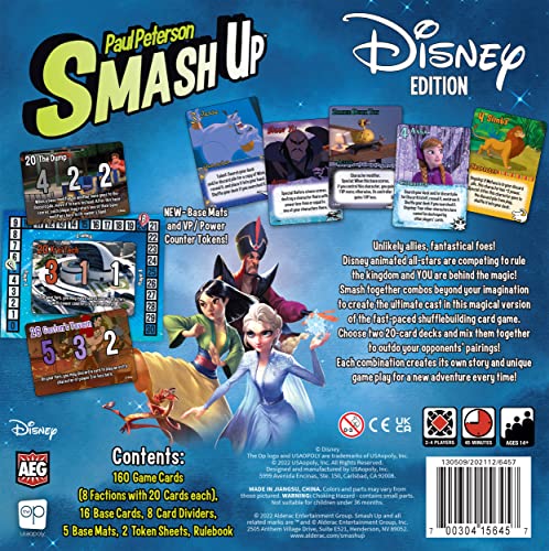 USAOPOLY Smash Up: Disney Edition | Featuring Disney Characters from Frozen, Big Hero 6, The Lion King, Aladdin, The Nightmare Before Christmas, & More | Standalone Smash Up Game