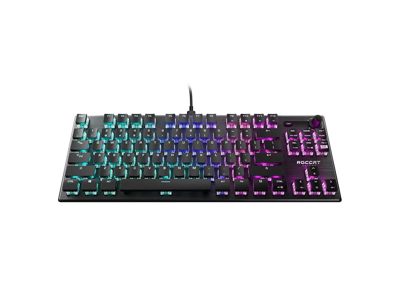 ROCCAT Vulcan TKL Linear PC Gaming Keyboard, Titan Switch Mechanical with Per Key AIMO RGB Lighting, Tenkeyless, Compact Design, Anodized Aluminum Top Plate, Detachable USB-C Cable, Black