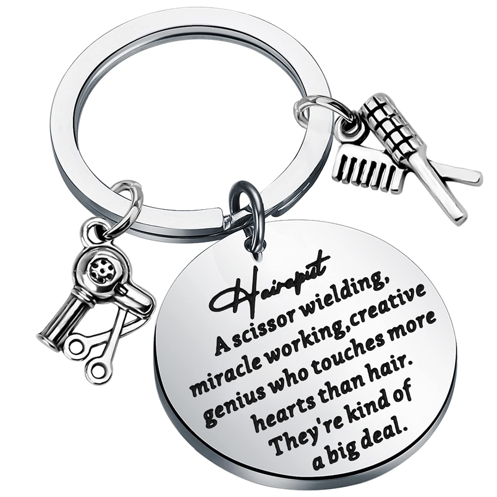 BEKECH Hairapist Gift Hairdresser Gift A Scissor Wielding Miracle Working Creative Genius Keychain for Hairstylist Barber Cosmetology Teacher (silver)