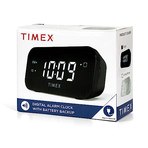 Timex Alarm Clock with Large Display, Digital Alarm Clock for Bedroom Includes 120V Universal Power Adapter (T121B - Black)