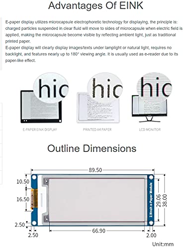 Bicool 2.9inch e-Pape Display Module 296x128 E-Ink Screen for Raspberry Pi 4B/3B+/3B/2B/Zero/Zero W/Zero WH and Jetson Nano,Compatible with Arduino/STM32 Red Black White Three Color SPI Interface
