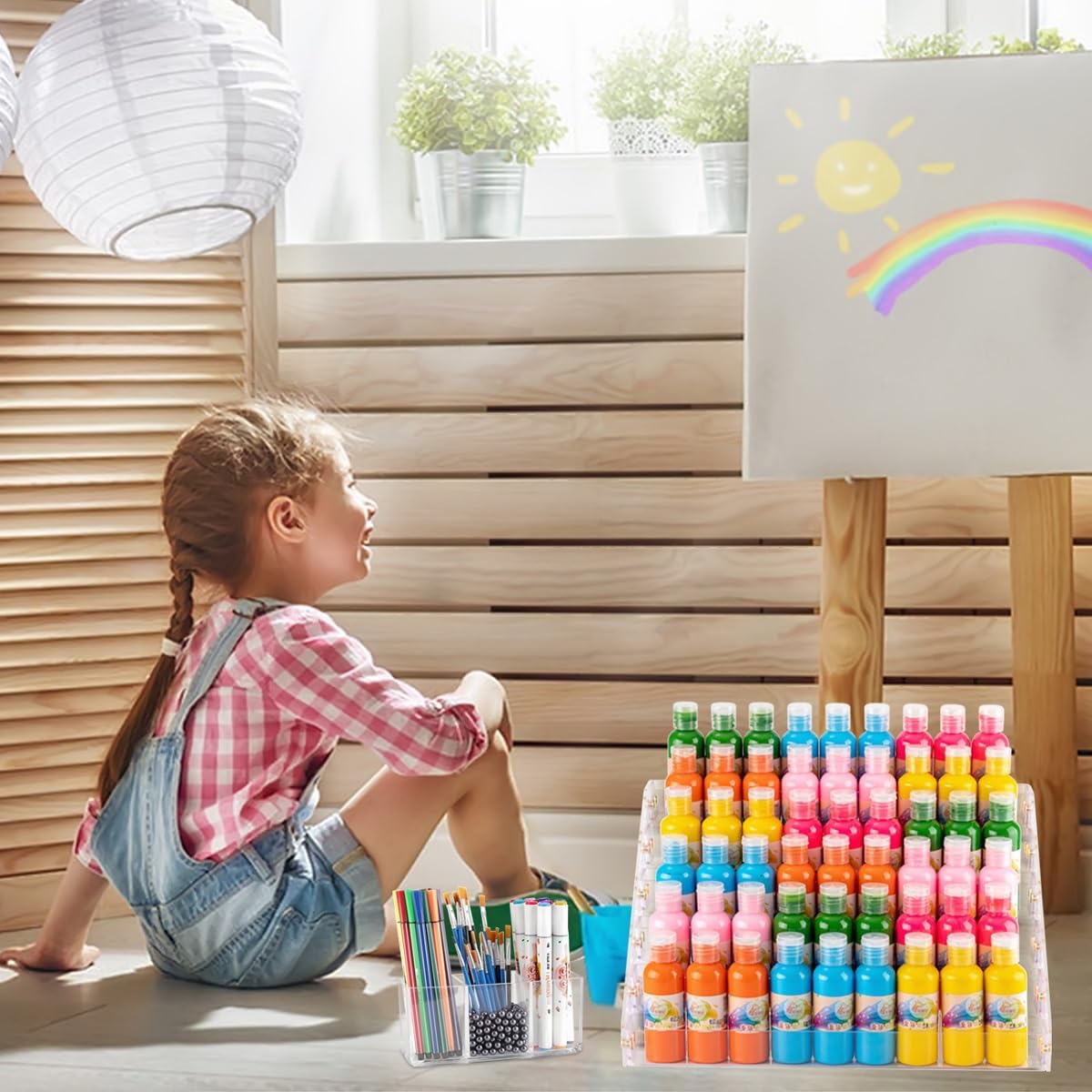 ESCULTORA 6Layers Acrylic Paint Organizer, Craft 3 Slot Paint Brush Holder, Perfect Paint Bottles Storage Rack For Storing 2oz Paint Bottles, Oil Paint Tubes, Miniature Paints