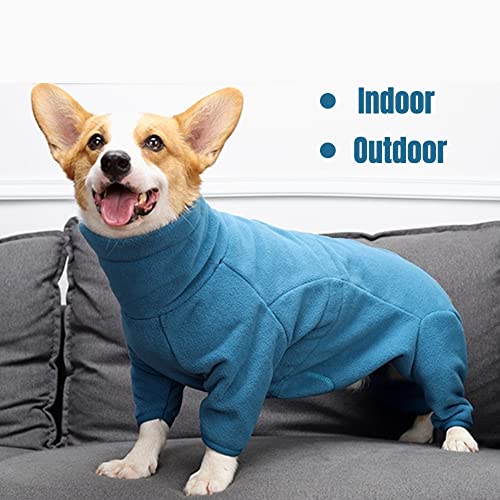 FantasyPet Dog Windproof Winter Coat Soft Fleece Jumpsuit Cold Weather Pullover Pajamas Adjustable Full Body Covered Coat Outdoor Outfit Clothes for Small, Medium, Large Dogs (Turquoise, XX-Large)