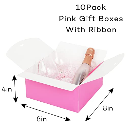 GINLEBO Pink Gift Boxes with Lids 10 Pack β Kraft Paper 8"x8"x4β Small Gift Box Set with Ribbons and Stickers β Groomsmen Bridesmaid Proposal Box β Present Box for Birthday, Wedding, Xmas