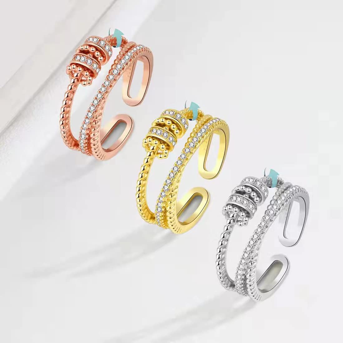 BXYC Jansio Threanic Triple-Spin Ring,Jansio Ring for Weight Loss, Adjustable Moissanite Spinner Ring (B)