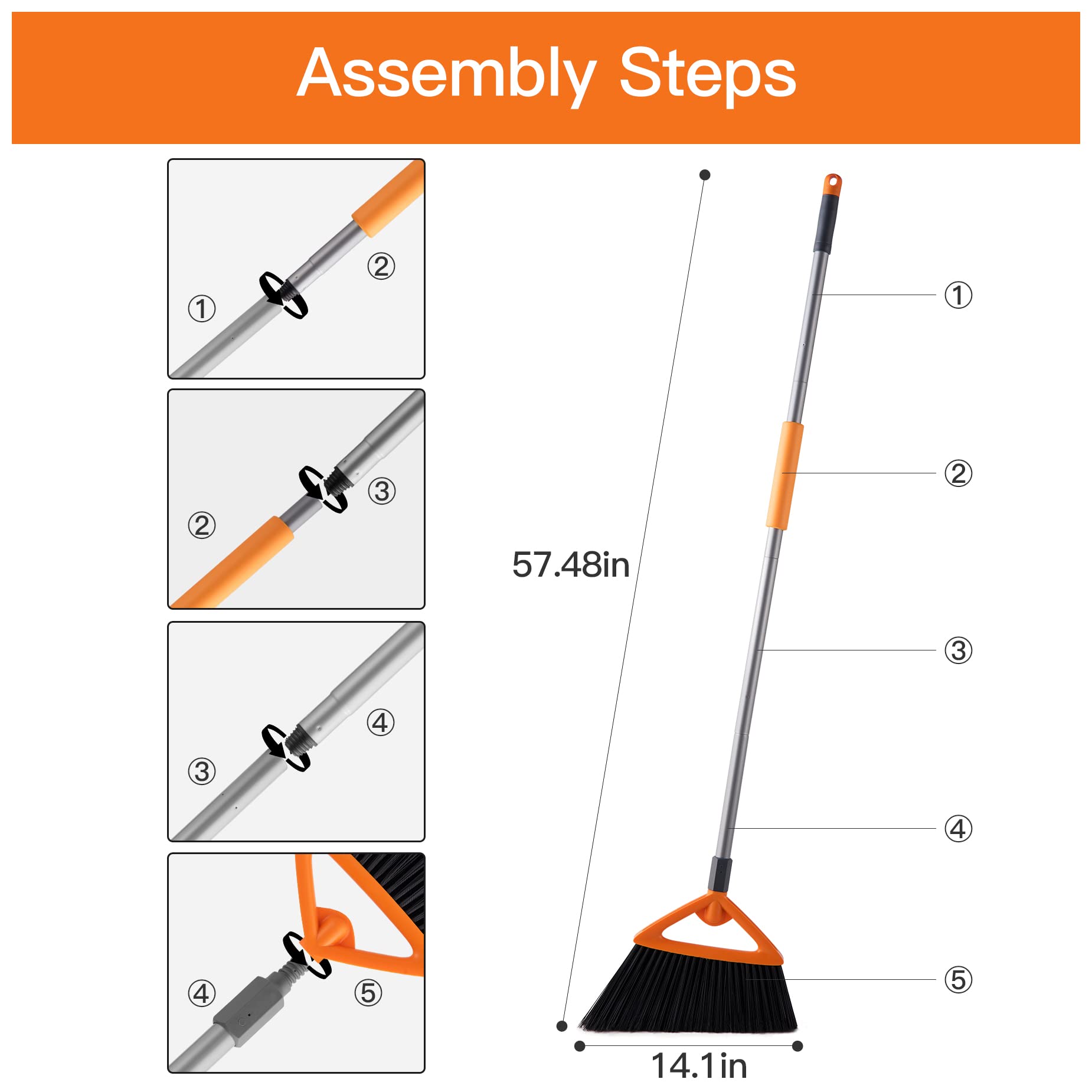 CLEANHOME Outdoor Broom for Sweeping with 2 Heads, Commercial Household Heavy-Duty Long Handle Deck Broom, Indoor Kitchen Broom for Garage Courtyard Lobby Sidewalks Office Home School