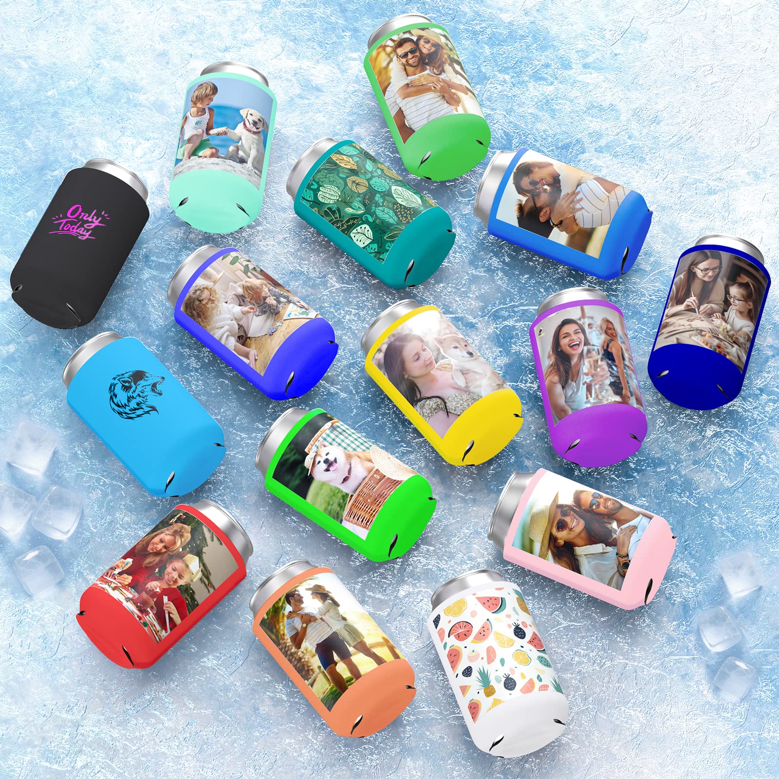 Custom Neoprene Can Cooler Sleeve Bulk Personalized Insulated Drink Holder for 12 Oz Cans and Bottles Wedding Bridal Shower Beach Decorations Birthday Party Favors, Black