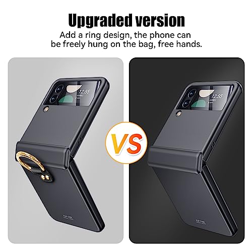 LEIAU for Samsung Galaxy Z-Flip-4 Case: Upgrade [Full Cover Hinge Protection] Slim Phone Case with Metal Ring Screen Protection Wireless Charging for Galaxy Z Flip 4 5G(2022) Black