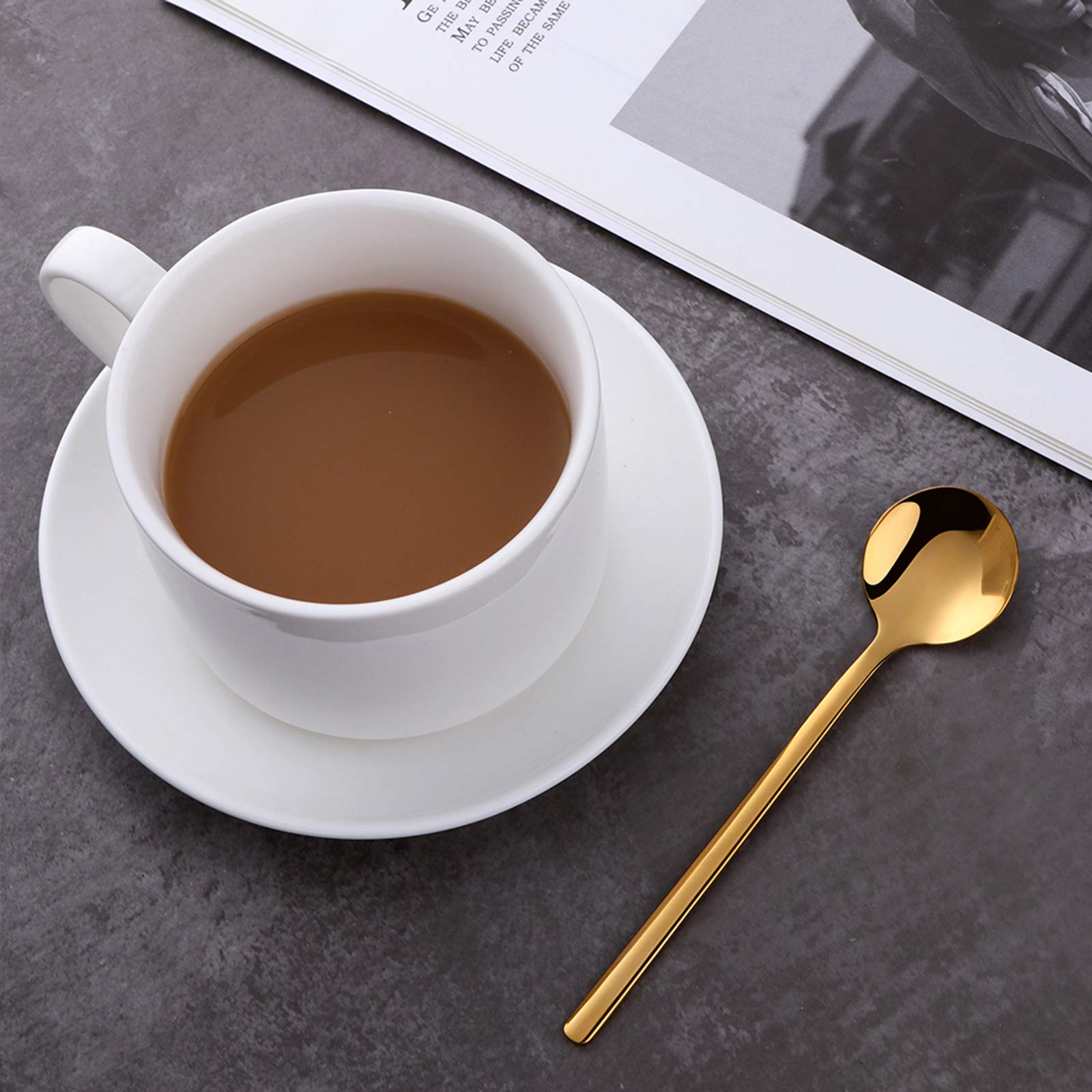 Espresso Spoons Set of 8, Poylim Cute Small Coffee Spoons, 18/10 Stainless Steel Gold Demitasse Spoons for Tea, Dessert, Appetizer, 5.1-inch