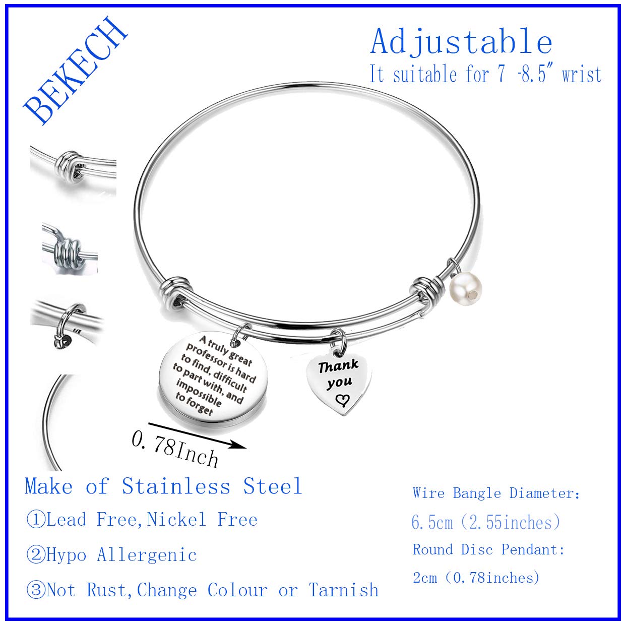 BEKECH Professor Gift Mentor Gift Teacher Jewelry A Truly Great Professor is Hard To Find Difficult To Part With Keychain Retirement Gift Appreciation Gift for Professor from Graduates (Bracelet)
