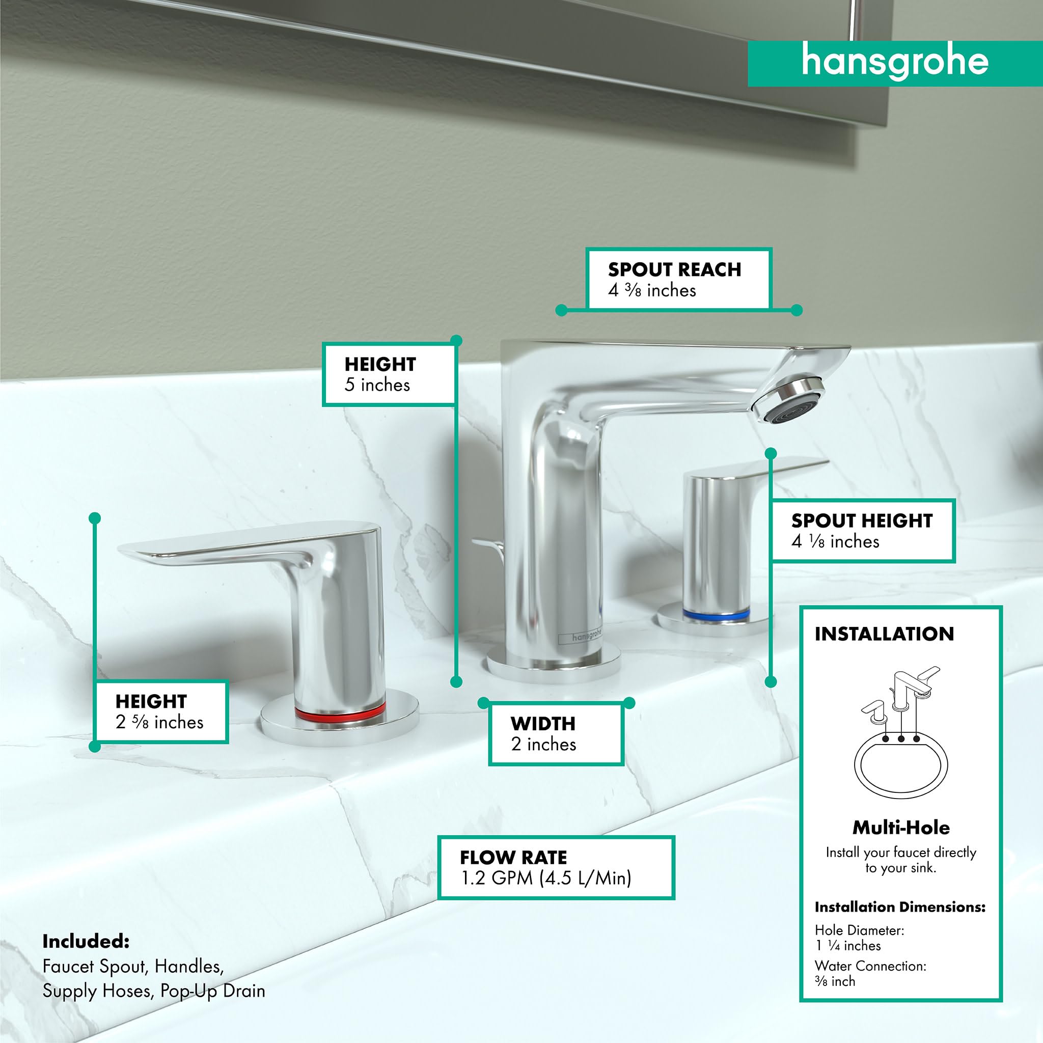 hansgrohe Talis E Modern Easy Install Easy Clean 2-Handle 3 5-inch Tall Bathroom Sink Faucet in Chrome, 71733001