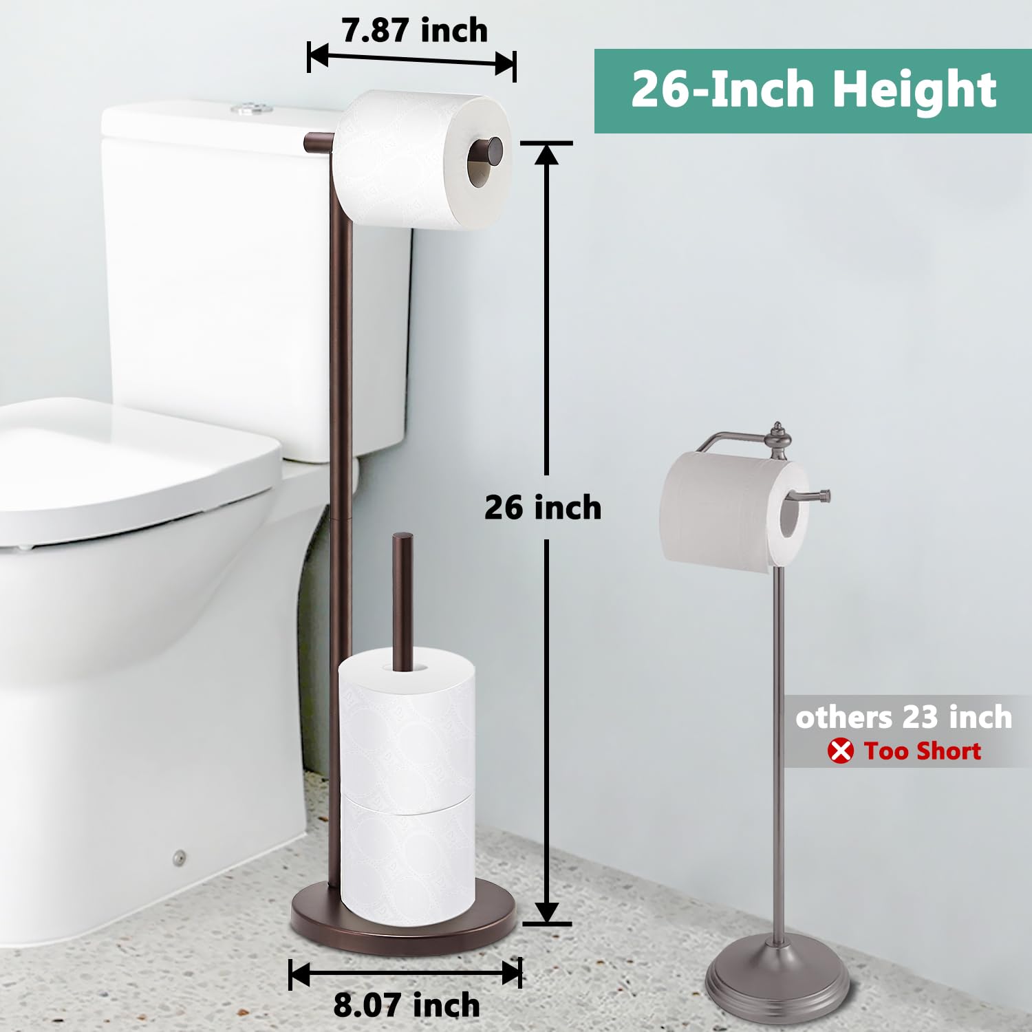 Black Toilet Paper Holder Stand, Free Standing Toilet Paper Holder with Storage for Jumbo Mega, Housen Solutions
