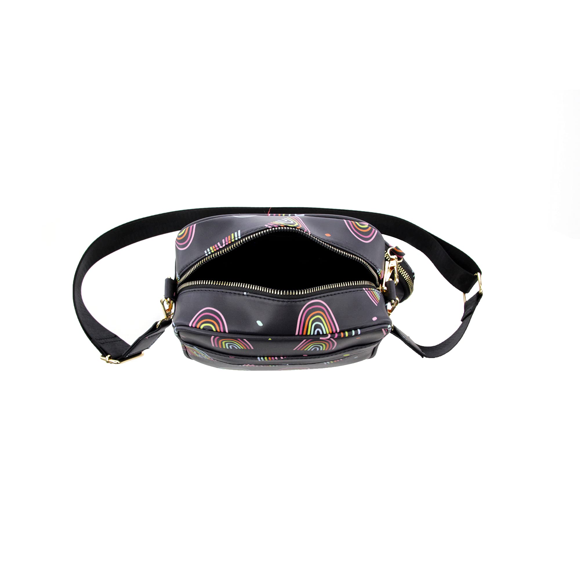 Olivia Miller Women's Rainbow Print Faux Leather Square Crossbody Handbag Purse