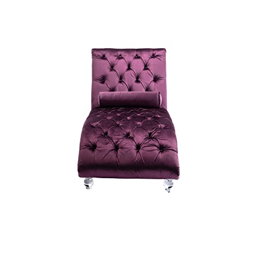 Leisure Velvet Concubine Sofa Accent Sofa Chaise Reclining Lounger Barrel Sofa with Acrylic Feet (Purple)
