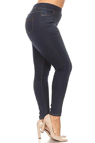 Jvini Women's Pull-On Skinny Jeans Stretch Skinny Denim Jeggings Classic Dark Blue Size 3XL