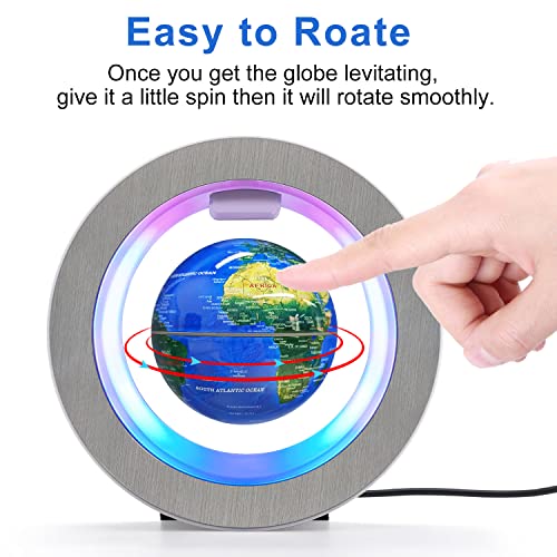 Flagest Magnetic Levitation Floating Globe - Levitating O Shape Globe with LED Lights for Educational Home Office Desk Decor - Birthday Holiday Party Christmas Gift (4Inches Globe)