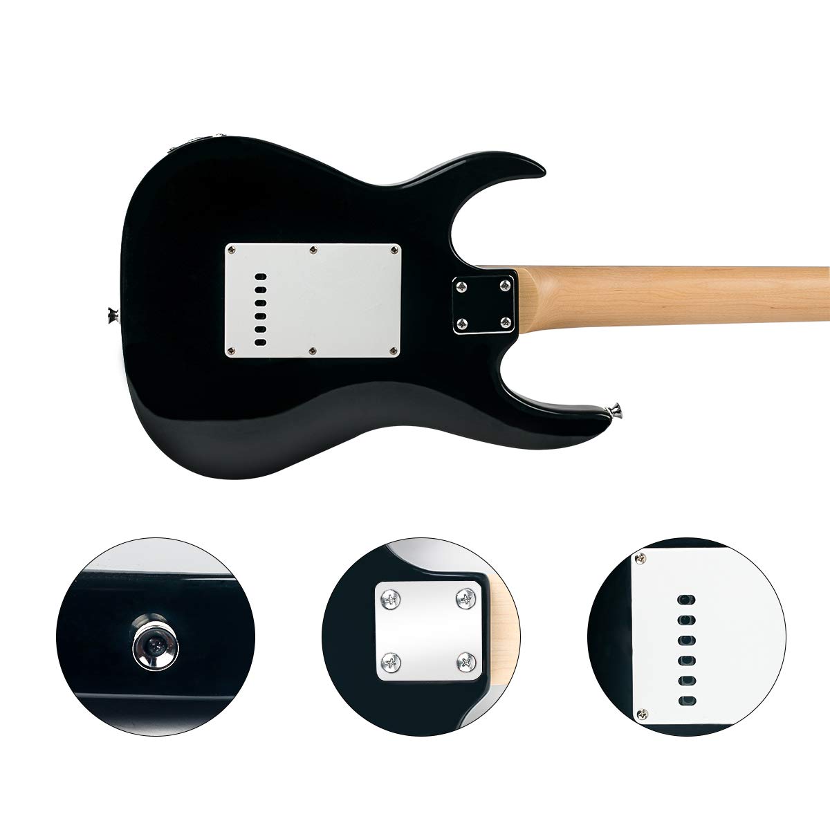 Kids Electric Guitar 34 Inch Beginner Professional Grade Starter Kit Student Single Roll System Electric Guitar with Carring Bag Spare String Cable Picks Tunner and Shoulderstrap,Black