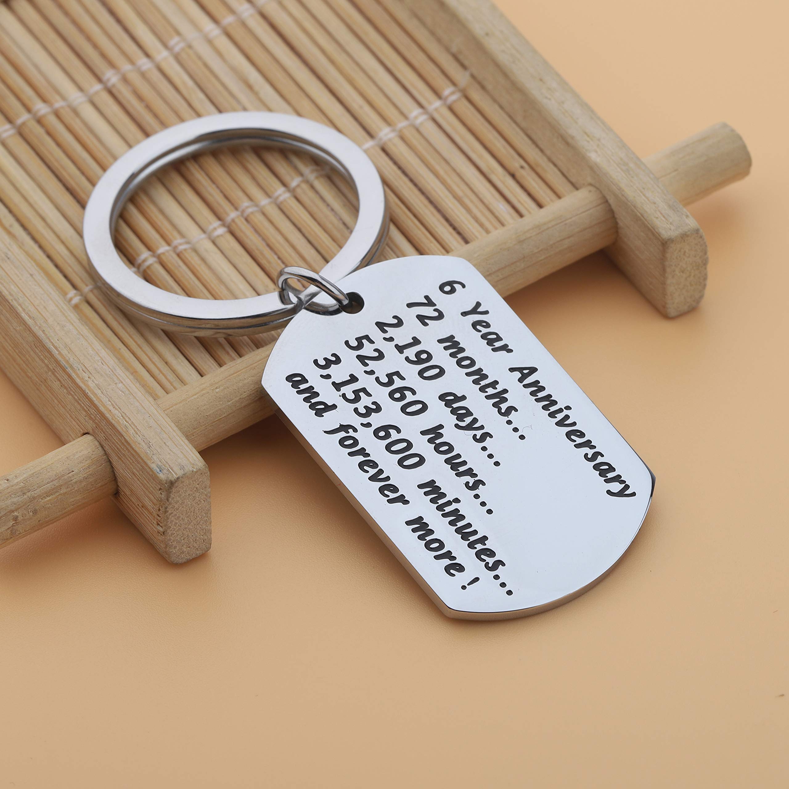 BEKECH Wedding Anniversary Keychain Happy 2rd 6th 7th Anniversary Keyring Gift Wedding Anniversary Keepsake for Him Her Anniversary Jewelry(silver 6year)