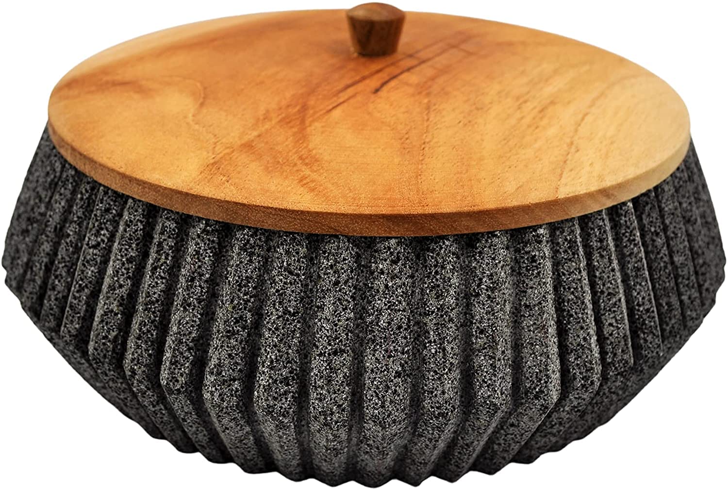 CEMCUI Tortilla Holder Made From Volcanic Rock, Wooden Lid, Handmade Tortillero, Tortilla warmer