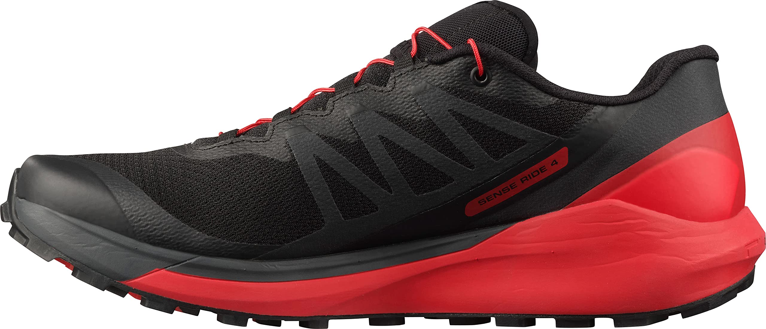 Salomon Sense Ride 4 Trail Running Shoes for Men, Black/Goji Berry/Phantom, 10.5