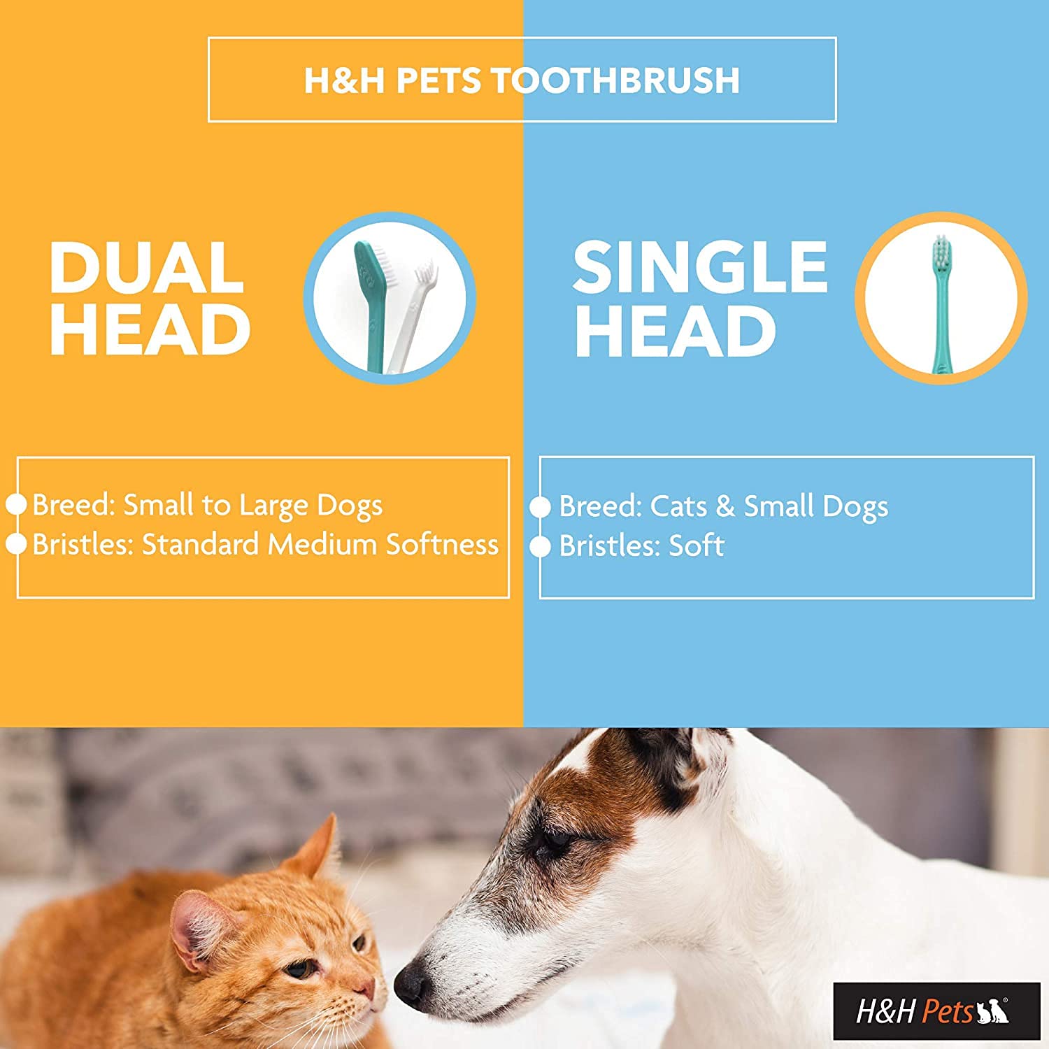 H&H Pets Toothbrush for Small Dogs & Cats - Soft and Small Toothbrush Designed for Cats, Puppies, and Small Breed Dogs Like Teacups, Chihuahuas, Yorkshire, and Poodle, 8 Count Pack