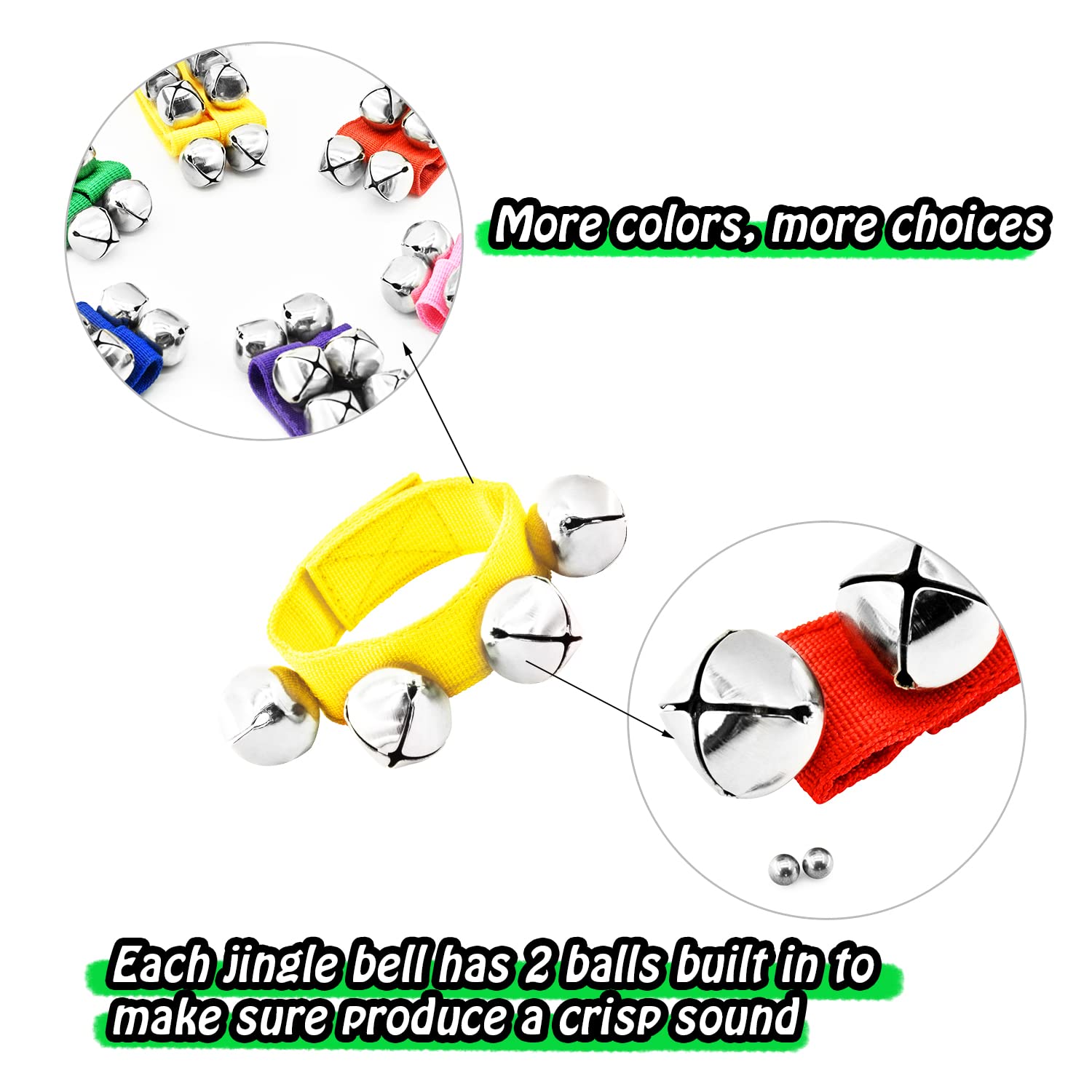 MUSICUBE Band Wrist Bells 12 Pairs 24 Pcs Kids Musical Rhythm Instrument Hand Percussion Jingle Bells Ankles Bells