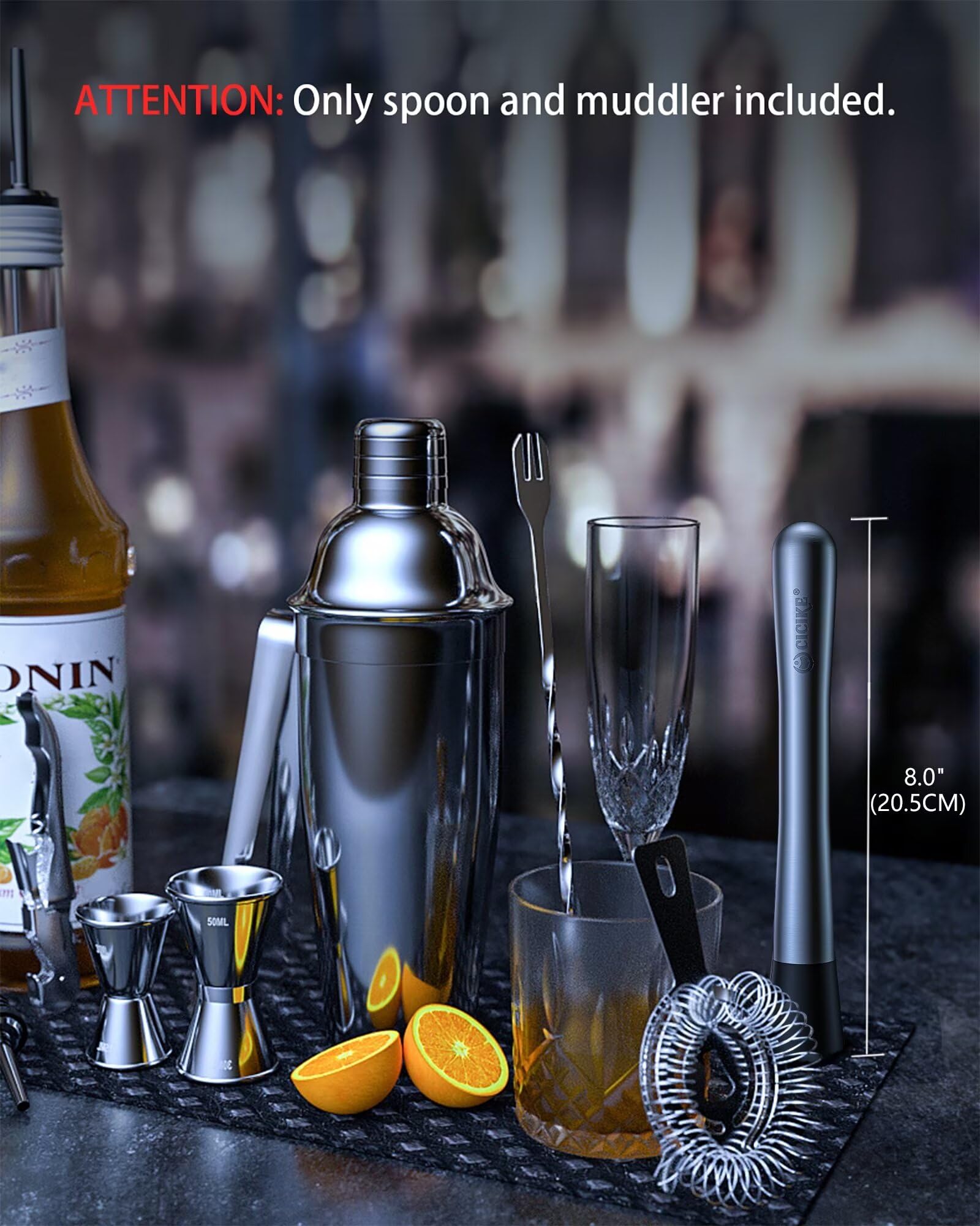 Cicike 8 Inches Stainless Steel Muddler and Mixing Spoon for Cocktails, Bar Tools and Accessories - Create Delicious Mojitos and Other Fruit Based Drinks