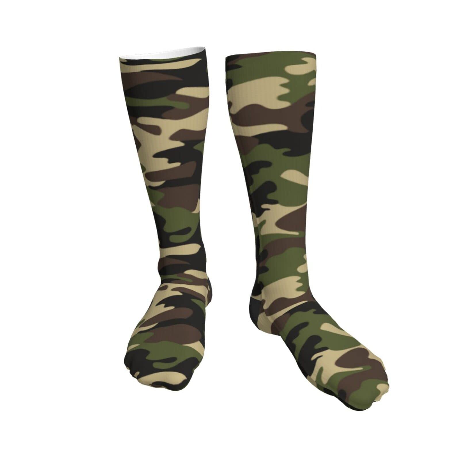 Braytow Army Green Camouflage Unisex Compression Socks For Women And Men Polyester Knee High Sock For Running Travel Athletic Cycling