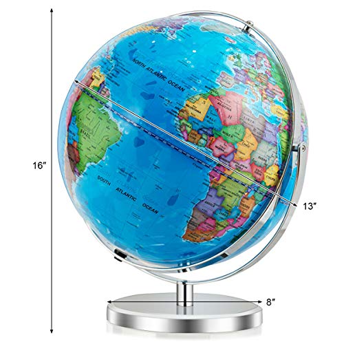 Goplus Desktop World Globe, Educational Geographic World Globe with LED Lights for Students Adults, 720° Rotation Decorative Globe, Easy to Read Labels Over 4000 Locations for Classroom, Office