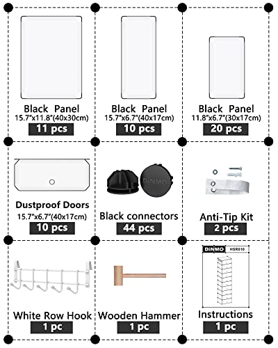 DINMO 10-Tier Shoe Rack with Doors for Entryway, 20 Pairs, Portable Plastic Cubby Shoe Shelves Organizer Unit, DIY Shoe Cabinet, White