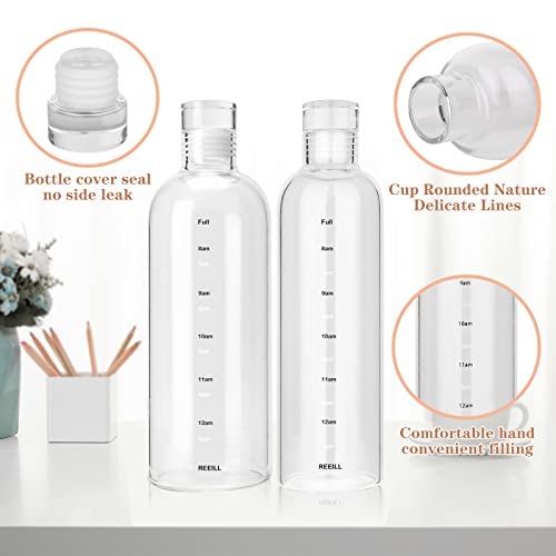 Clear Glass Water Bottles With Time Marker Non-slip Sleeve And Lids, Reusable Glass Drinking Bottles, Drink Water Bottle 26 Oz,Suitable For Drinks, Juices, Sodas, Coke, As Gifts Etc.(750ml)