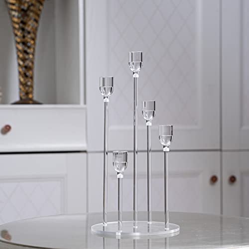 Fullvaseer Acrylic 5 Arms Candle Holder Clear Candelabra Centerpieces for Wedding Living Room Dinner Table Christmas Decoration