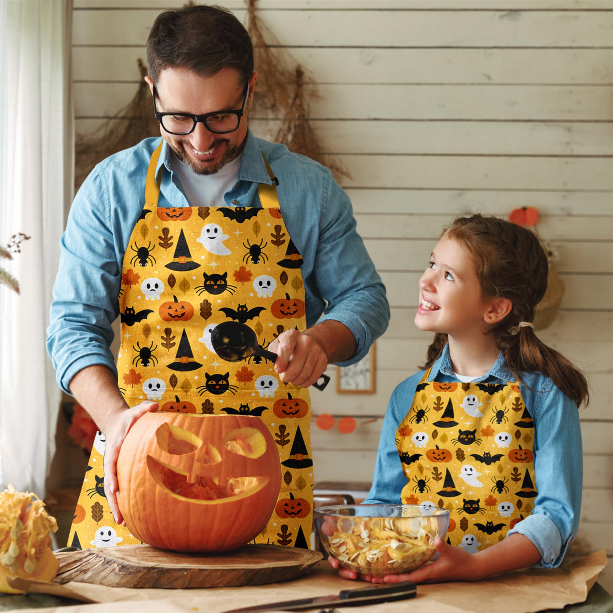 BOHARERS Halloween Apron Cartoon Ghost Pumpkin - Chef Aprons for Cooking Baking and Grilling Aprons for Halloween Party Decorations