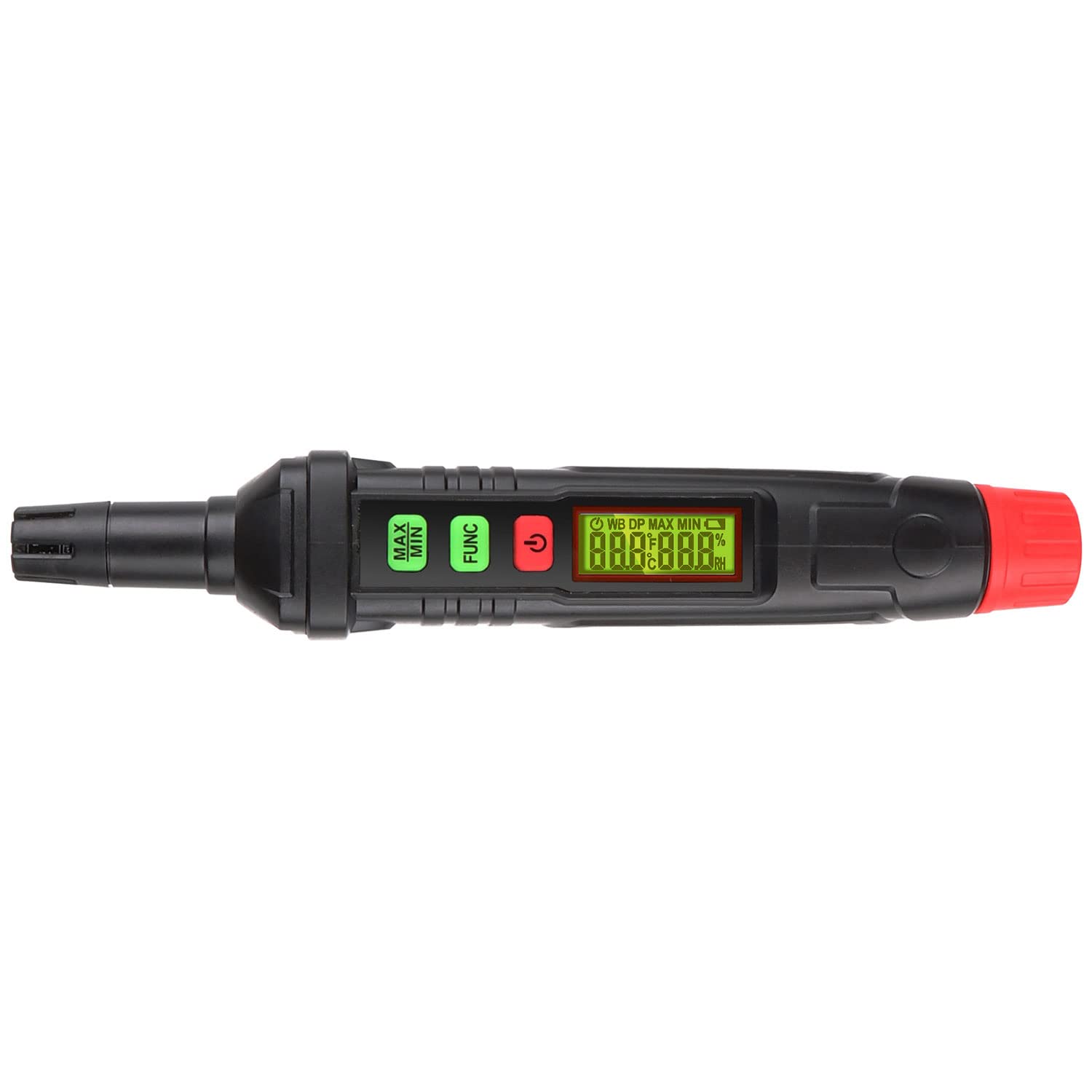 Portable Thermo-Hygrometer 4-in-1 Digital Psychrometer Mini Temperature Humidity Meter Pen Type Home Greenhouse Indoor Hygrometer with Dew Point & Wet Bulb Temperature, Max/Min, Backlight LCD Display