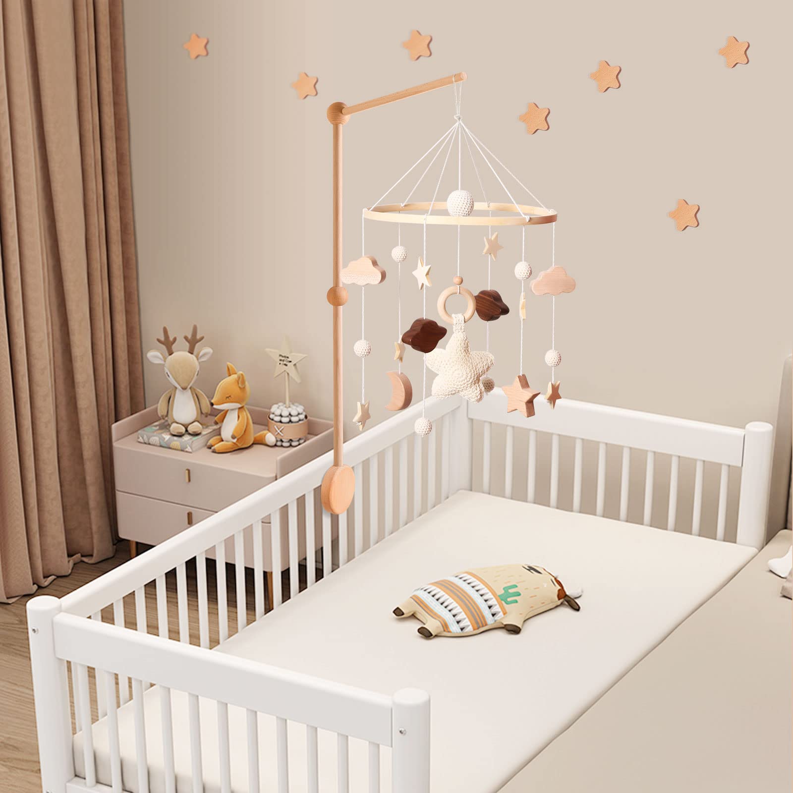 Boho Baby Mobile,Mobile for Crib,Neutral Baby Crib Mobile,Boho Nursery Decor,Handmade Baby Mobile,Boho Crib Mobile Kids Room Nursery Decor(Arm Not Included)