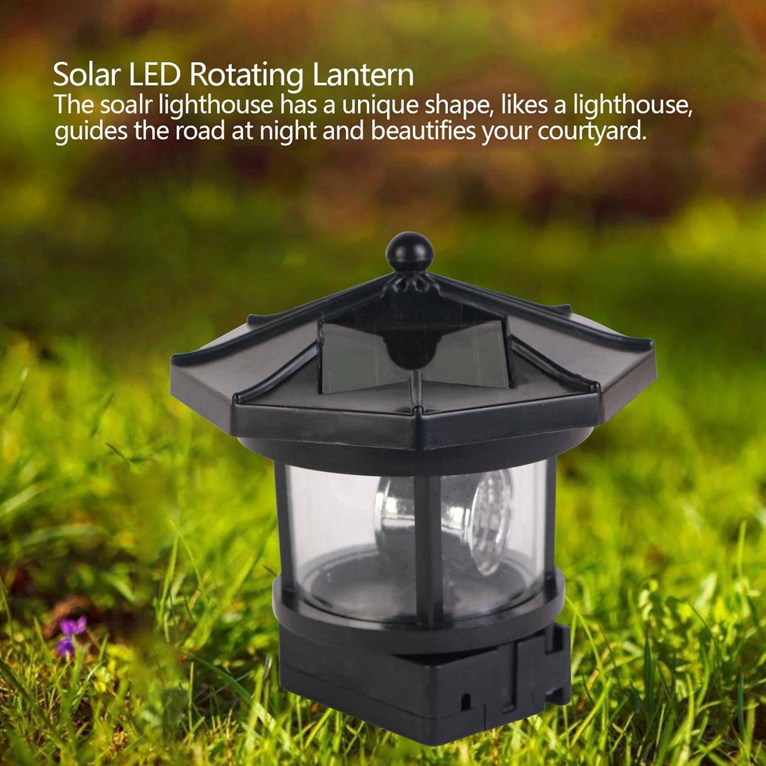 Rotatable Outdoor Solar Powered Light, YeLukk 360 Degree Rotating Miniature Garden Led Light Towers,Waterproof Lighthouse Yard Decor,Metal Lamp for Home/Courtyards/Lawns/Balconies Porch Decor