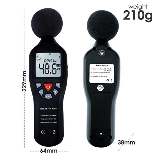 Decibel Meter Digital Sound Level Meter with Data Record Function 30-130dB Range High Accuracy db Meter with LCD Backlight Time Display
