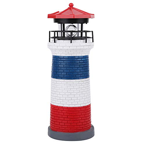 Rotating Lighthouse Light, Waterproof Easy to Install Solar Lighthouse, Soft Comfortable Light Automatic Rotating Light Garden for Home(Red Blue White)