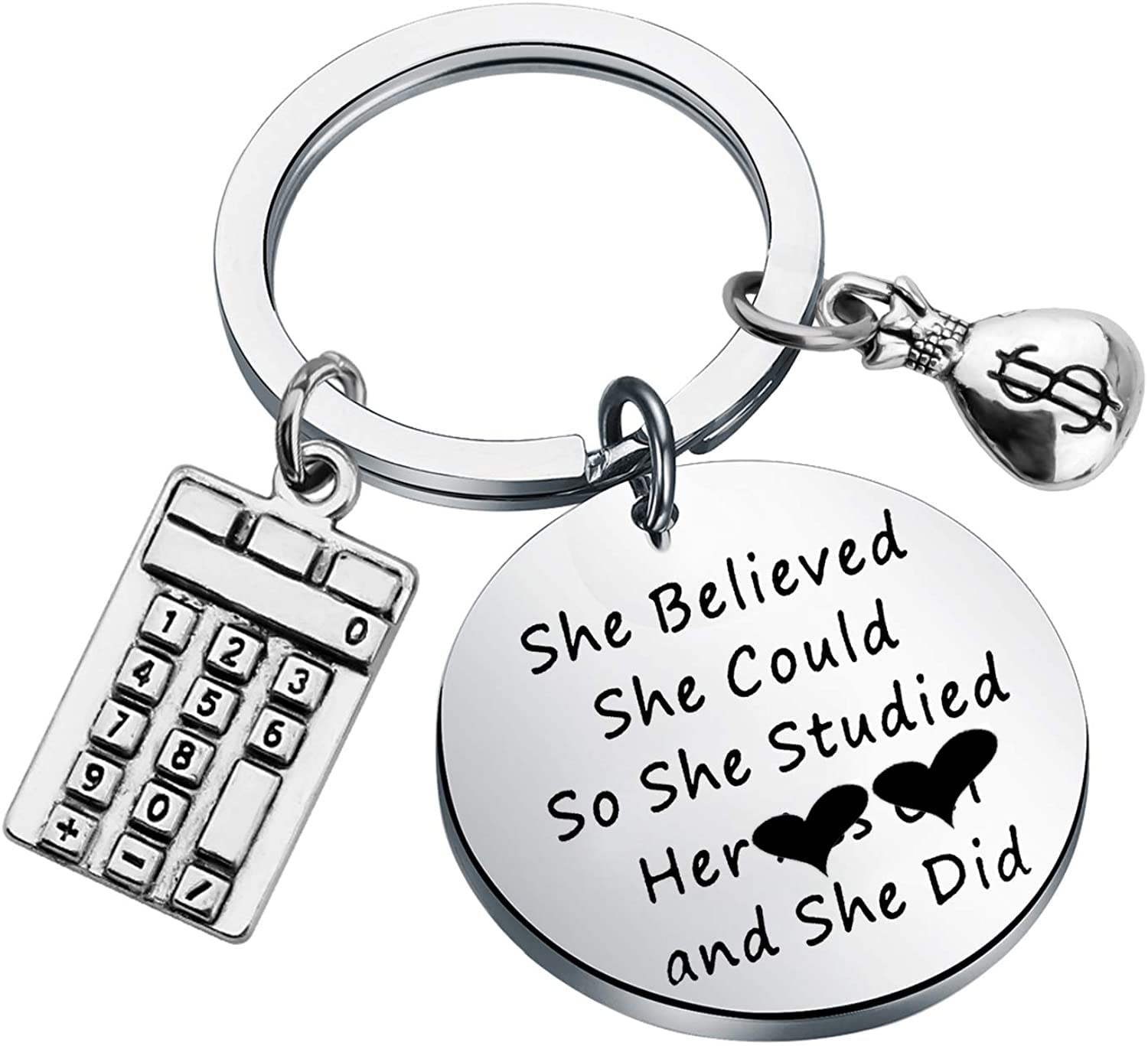 BEKECH Accountant CPA Gift Calculator Charm Keychain She Believed She Could So She Did Keychain Accounting Jewelry Accountant Gift CPA Coworker Gift CPA Graduation Gift (silver)