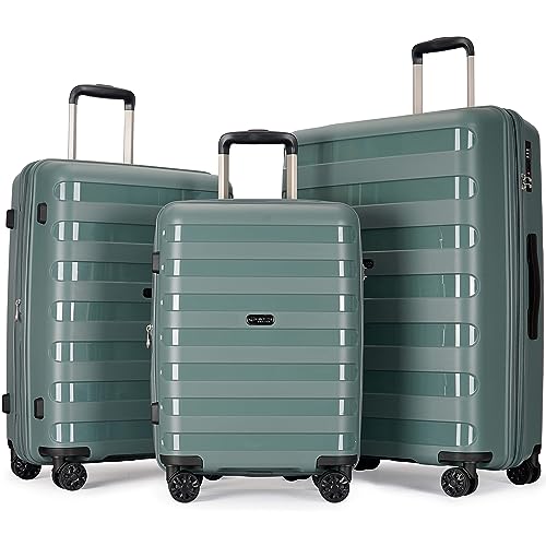 GinzaTravel 3-piece sets luggage with scratch-resistant PP material, expandable(all 20 24 28 Super light, large-capacity double seal suitcase