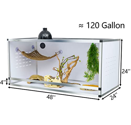 Large Reptile Terrarium Habitat Tank 48''x24''x24'' for Bearded Dragon Gecko Lizard Snake, PVC Enclosure 120 Gallon Wide Breeding Lounge Vivarium Area with Sliding Doors Lock Crawling Pet-White