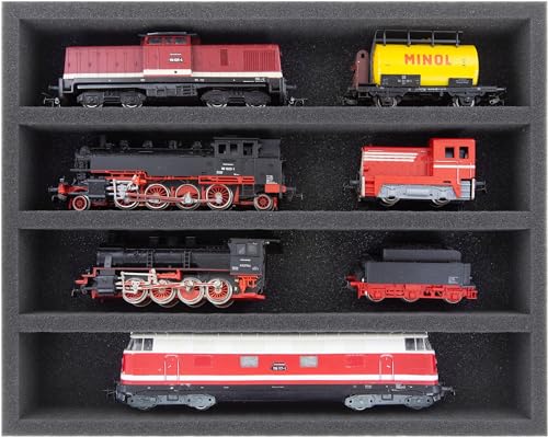 Feldherr Storage Box FSLB055 for Model Railway locomotives, Wagons and Vehicles - 4 Slots for H0 Gauge Horizontal, Amount:2 pcs.